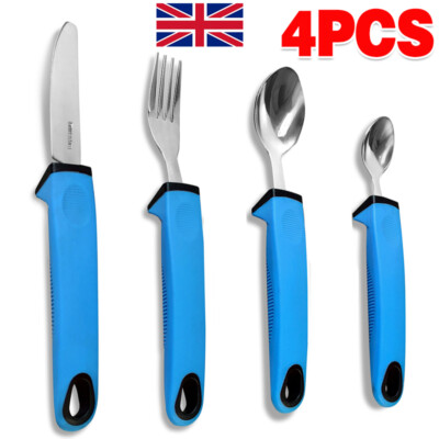 4Pcs Disability Cutlery Set Arthritis Easy Grip Large Handled Elderly ...