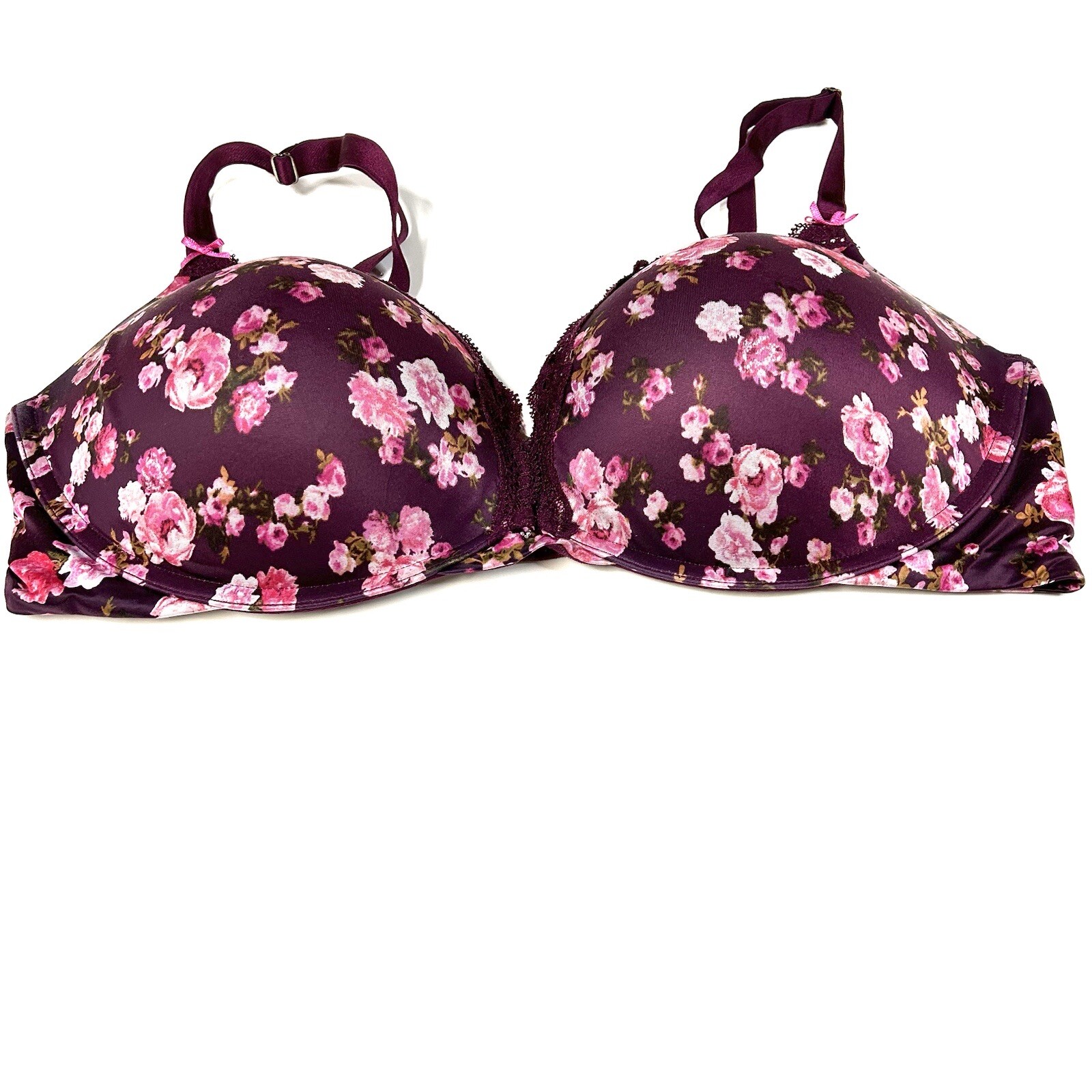 Victorias Secret 38D Pushup Bra Padded Floral Purple Underwire Removed ...