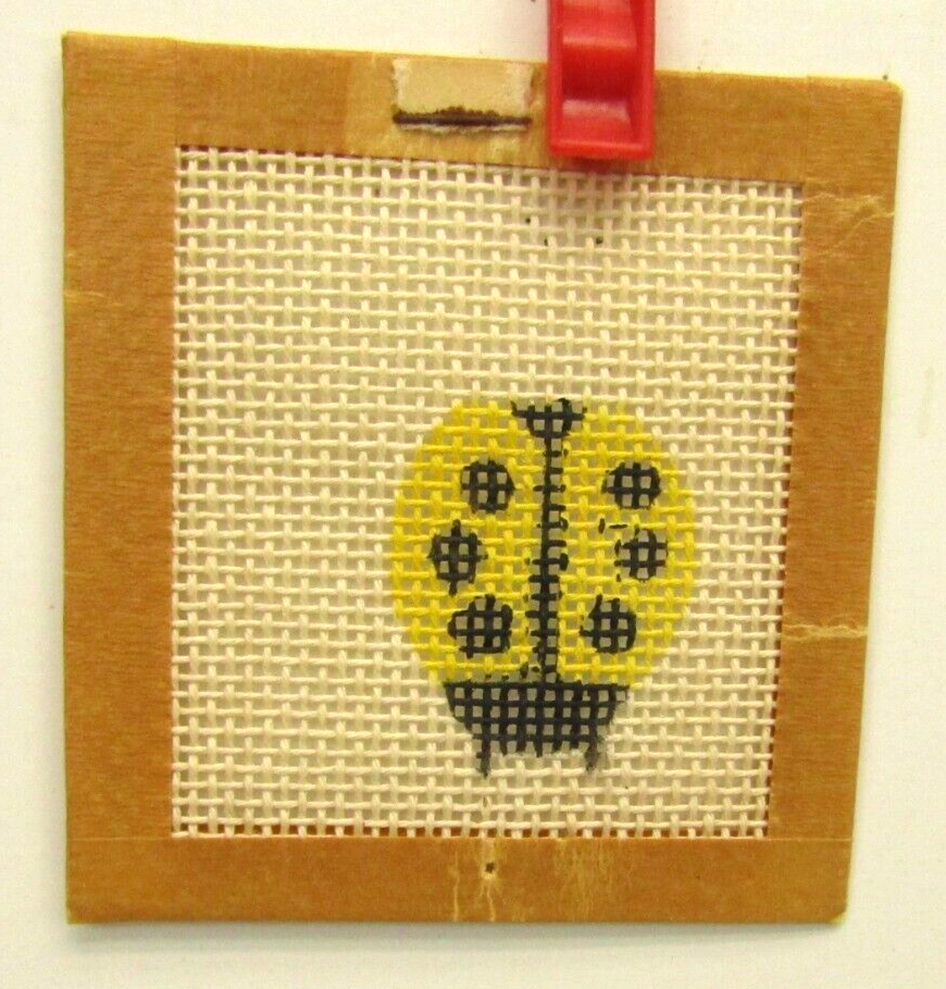 Vintage Needlepoint Design Painted Canvas Bug Yellow Black Spotted ...