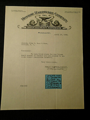 Letterhead MONROE HARDWARE COMPANY Shelf and Heavy Hardware 1928 | eBay