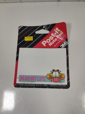 1990 3M Garfield Post It Notes READ MY LIPS 40 Sheets Sealed Cat 1990's ...