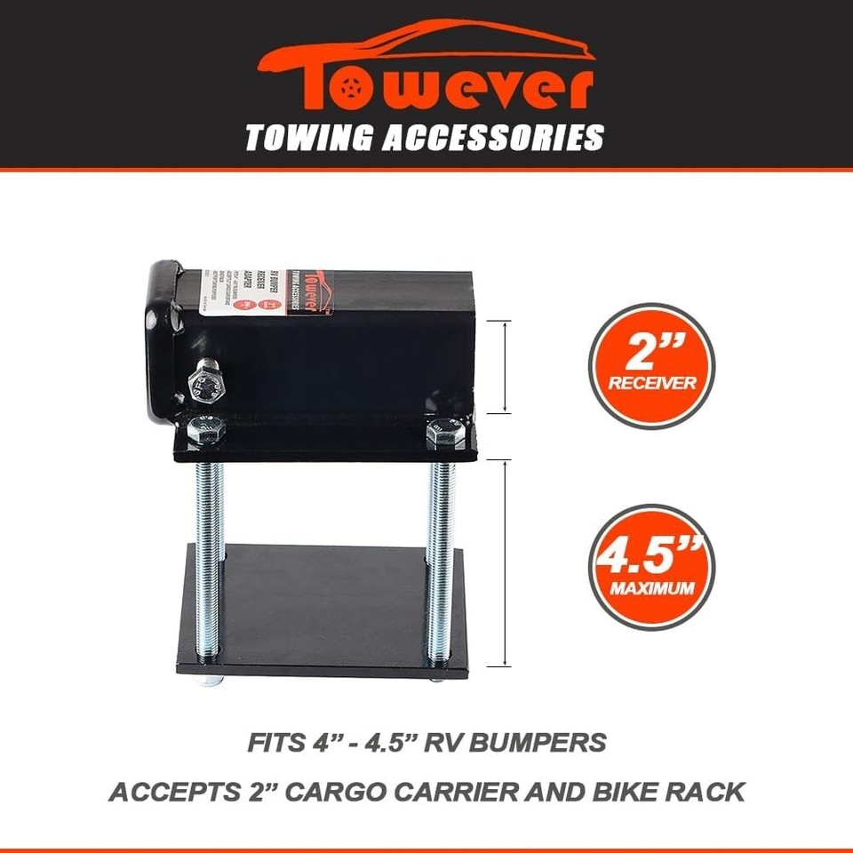 Robust 2-Inch Bumper Adapter for Secure Towing Accessories - Fits 4-4.5 ...