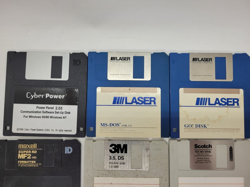 3.5 Floppy Disks Lot Of 9 Cyber Power, MS-DOS, Go! Disk & more! Pre ...