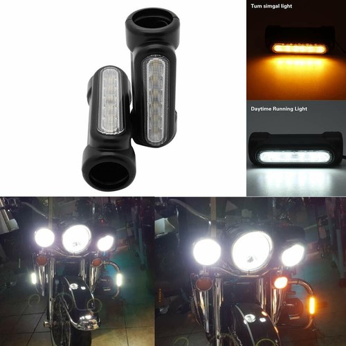 Motorcycle Black Crash Bar Lights LED White Amber DRL Turn Signals For ...