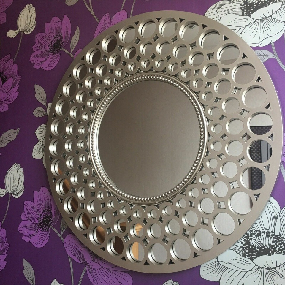 MOROCCAN LARGE SILVER ROUND WALL MIRROR ART DECO METALLIC SILVER ROUND ...