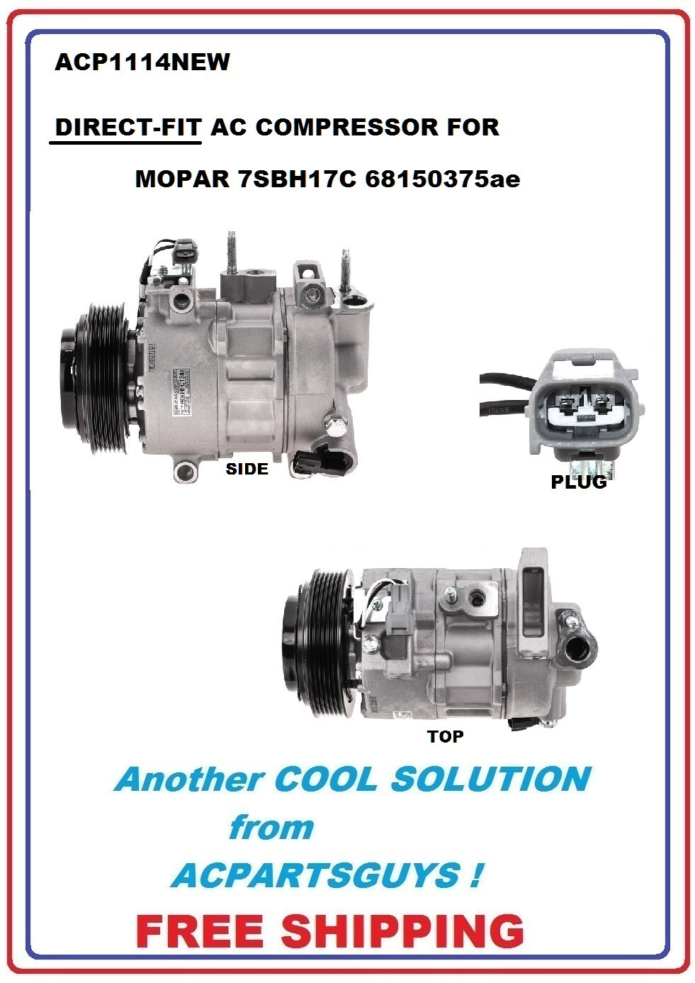 Direct-Fit 7SBH17C AC Compressor for MOPAR 68150375ae | eBay