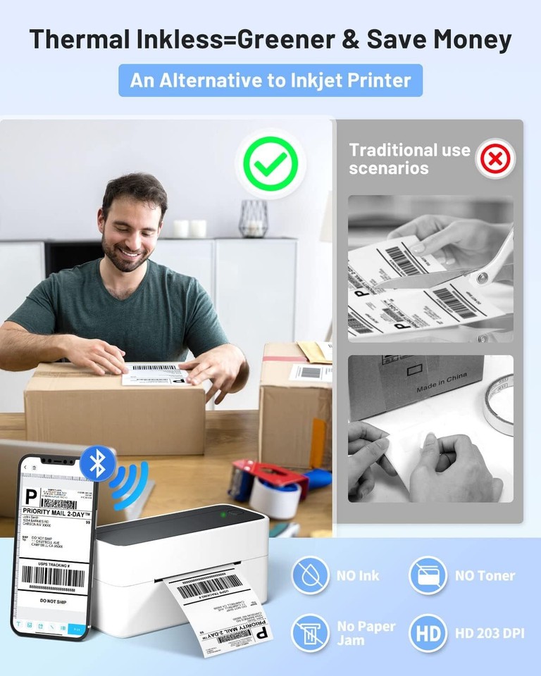 Bluetooth Shipping Label Printer Thermal Printer Label Maker for ...