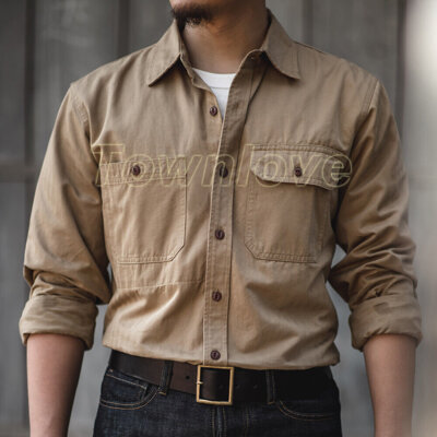 HBT Engineer Work Shirt Men's Long Sleeve Shirt Vintage Casual Pockets ...