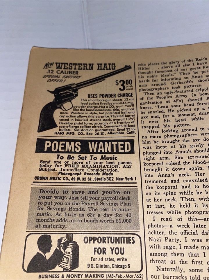 MAN TO MAN April 1962 Vintage Magazine Pulp Action Adventure Men's Nazi ...