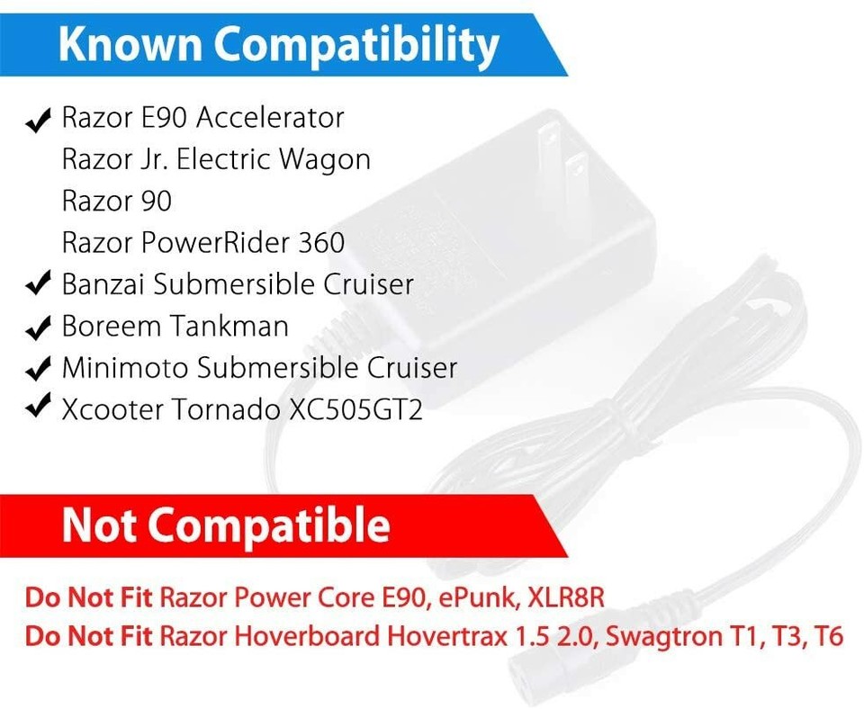 12V Battery Charger Adapter for Razor Power Rider 360 Electric Tricycle ...