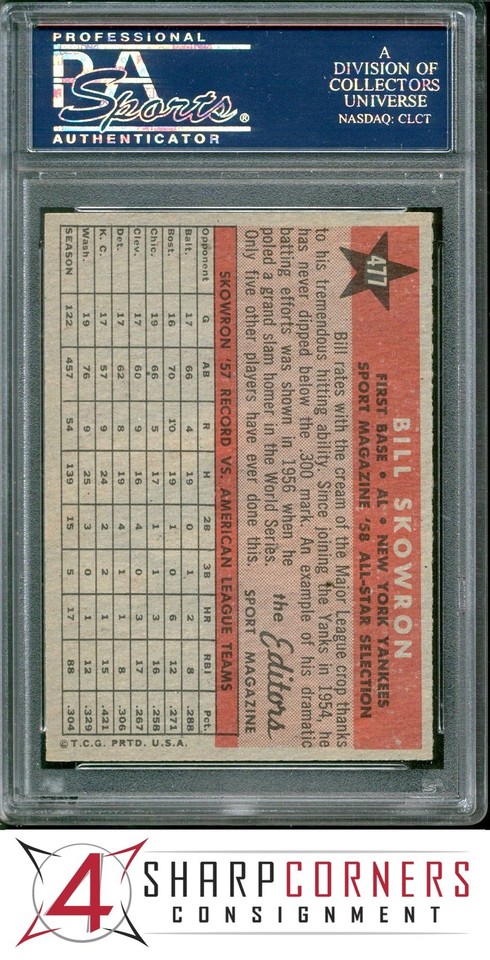 1958 TOPPS ALL STAR #477 BILL SKOWRON YANKEES PSA 8 | eBay
