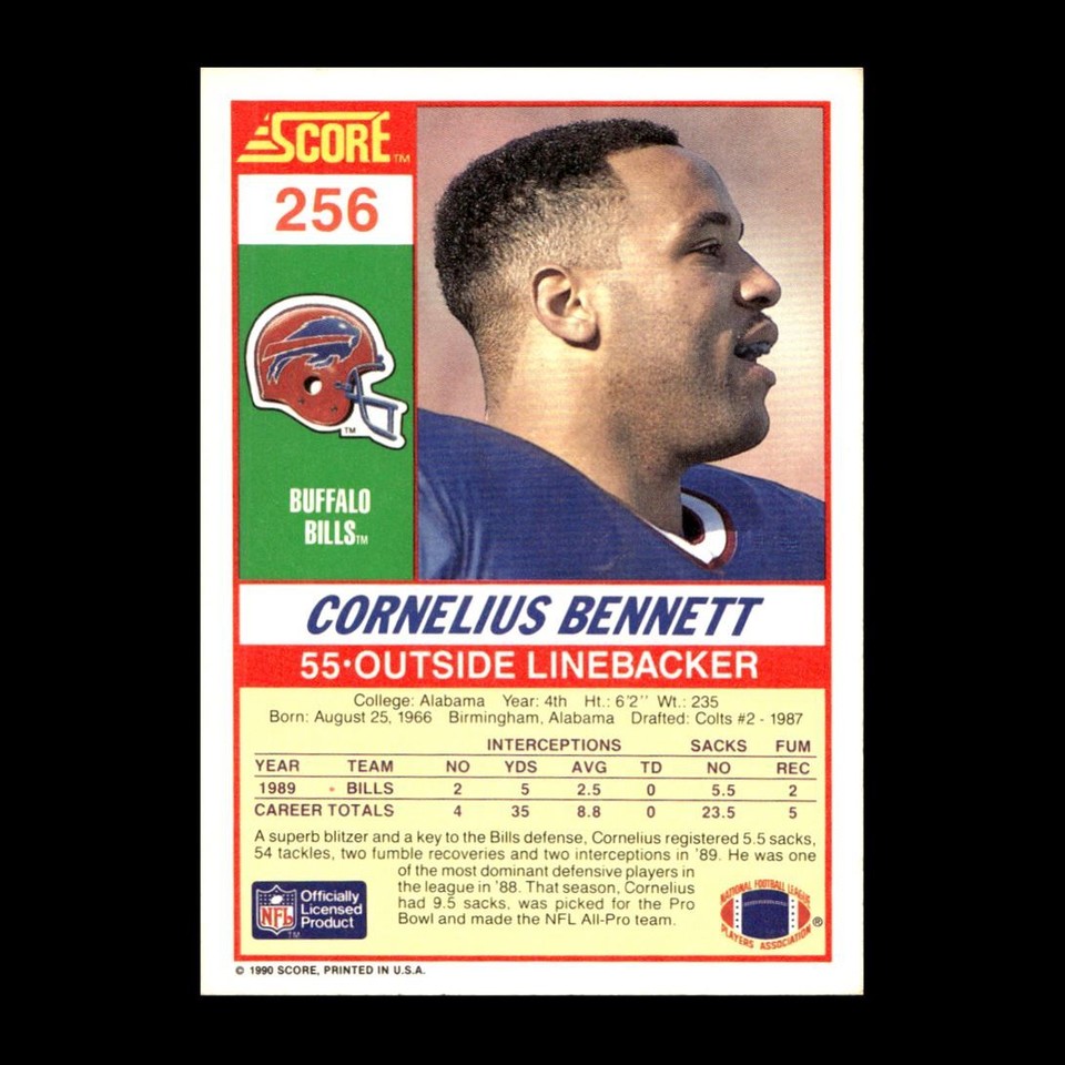 Cornelius Bennett 1990 Score Buffalo Bills #256 Set Break GM | eBay