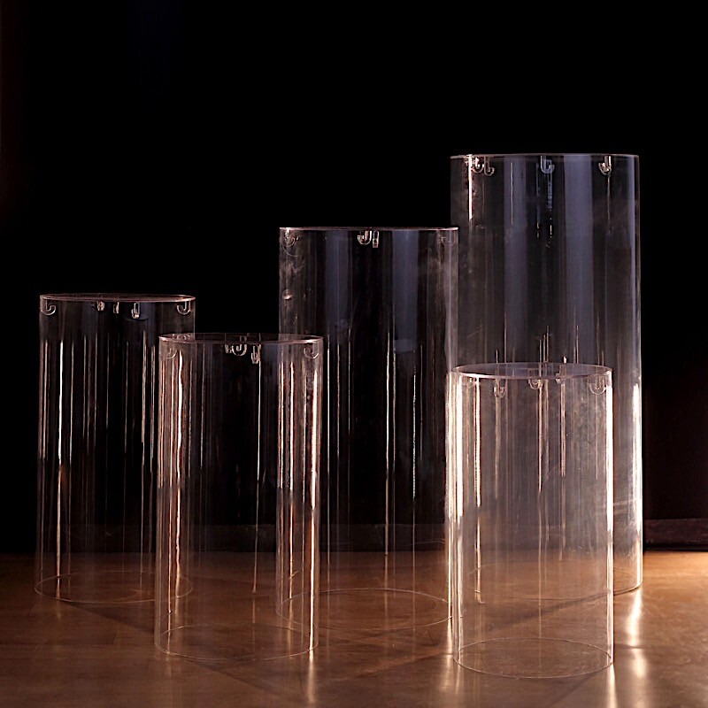 5 Clear Cylinder Acrylic Stands DISPLAY BOXES Pedestal Riser Columns ...
