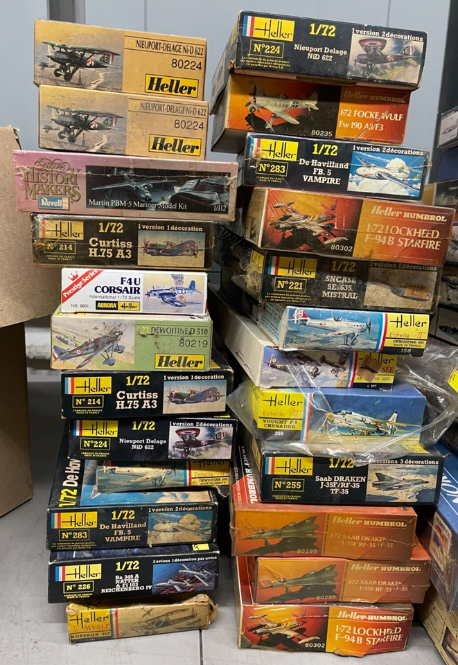 HUGE lot Heller 1/72 1/100 Aircraft Plastic Models Kit Rare Military ...