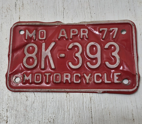 Vintage Motorcycle License Plate Tag Missouri MO 1977 8K-393 Old 1970s ...