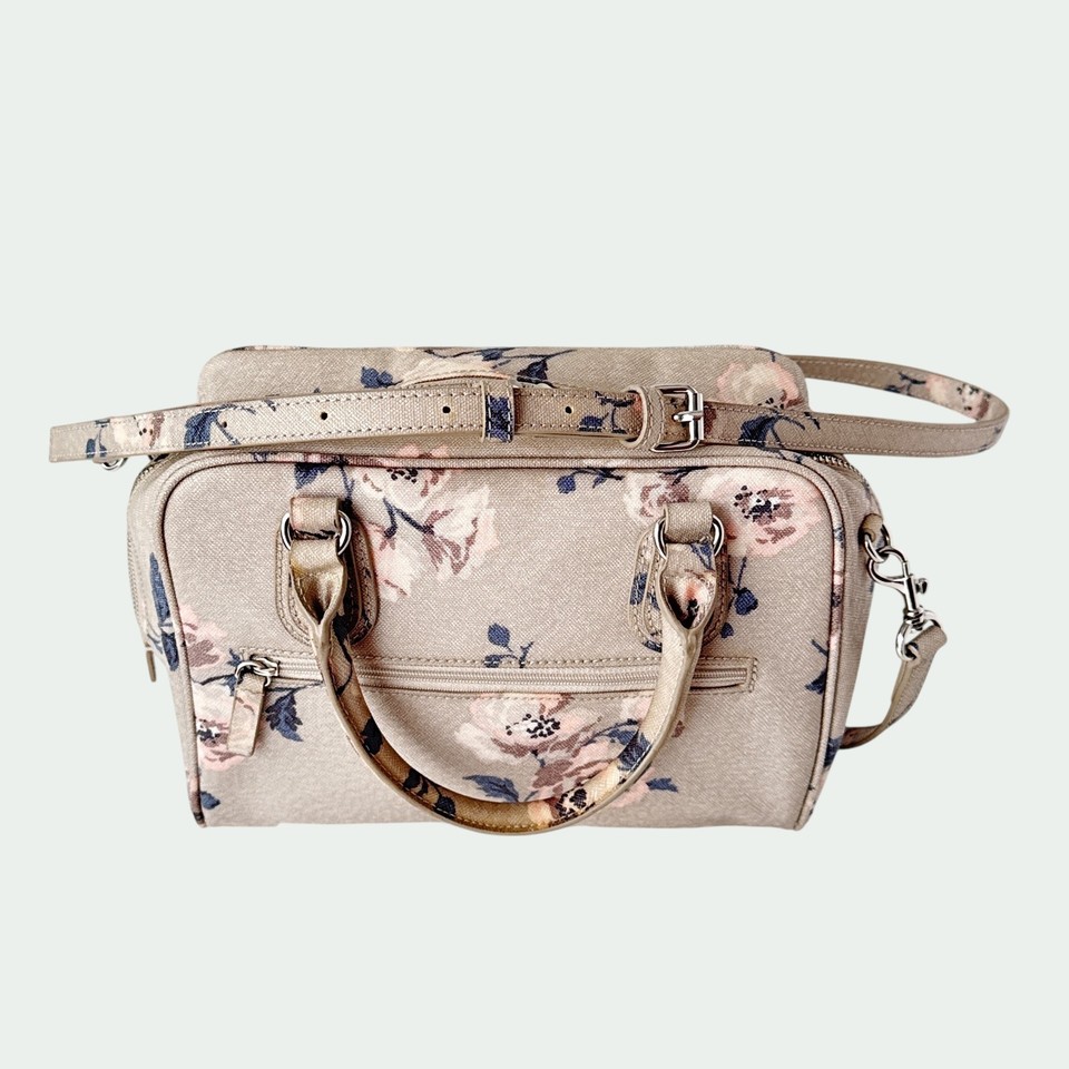 Vintage Cath Kidson Floral Handbag Satchel Purse Gray w/ Pink Roses ...