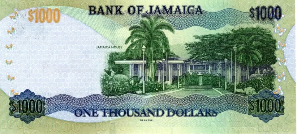 Jamaica $1000. Jamaican 2021 Uncirculated Banknote. One Thousand ...