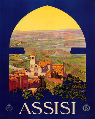 POSTER ASSISI OVERVIEW SAINT FRANCIS BASILICA ITALY TRAVEL VINTAGE ...
