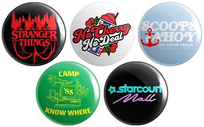 5 x Stranger Things BUTTON PIN BADGES 25mm 1 INCH | Starcourt Scoops ...