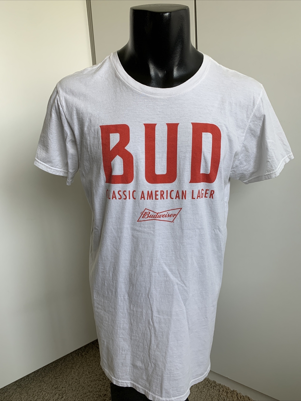 Budweiser Classic American Lager men’s large white T-… - Gem