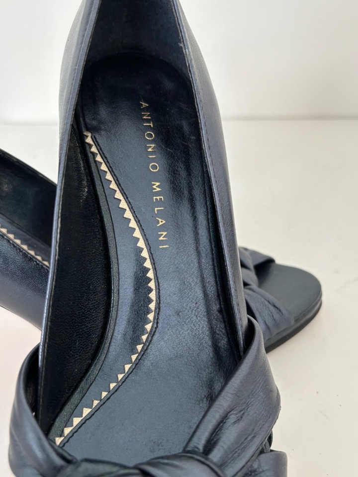 Antonio Melani Heels 6 Leather Peep Toe Knot Front Preppy Quiet Luxury ...