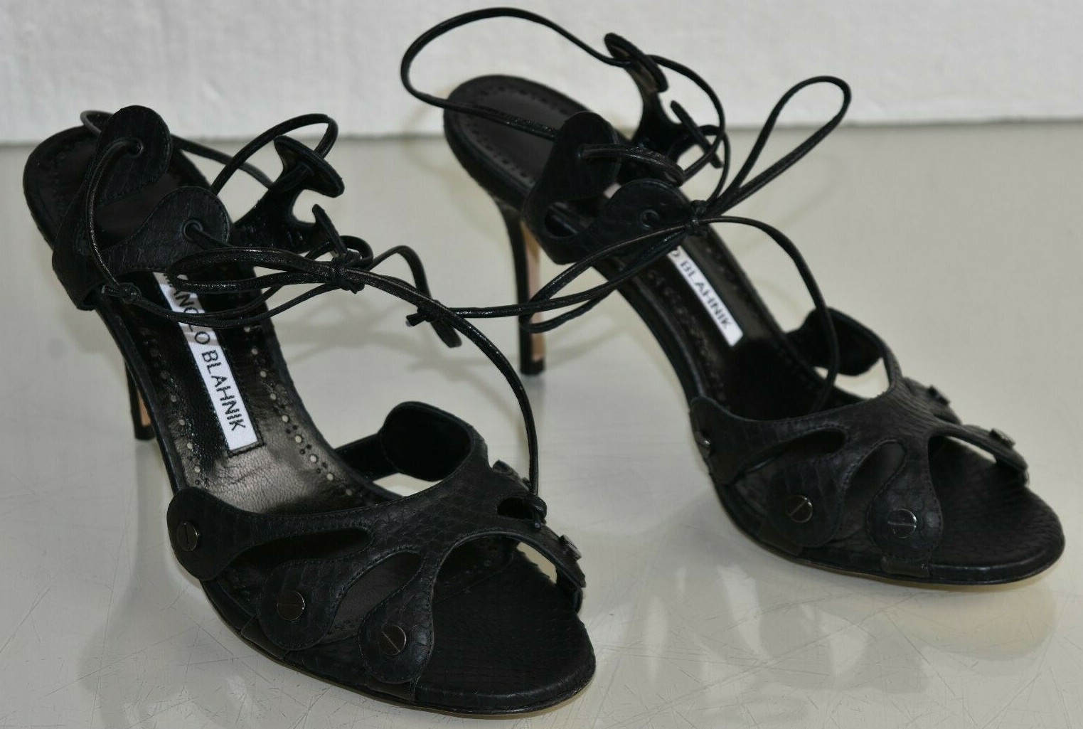 $1065 New BLACK Manolo Blahnik RIGORA Snake Python Strappy Sandals ...