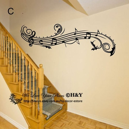 Music Musical Vine Flowers Notes Removable Wall Art Stickers Vinyl ...