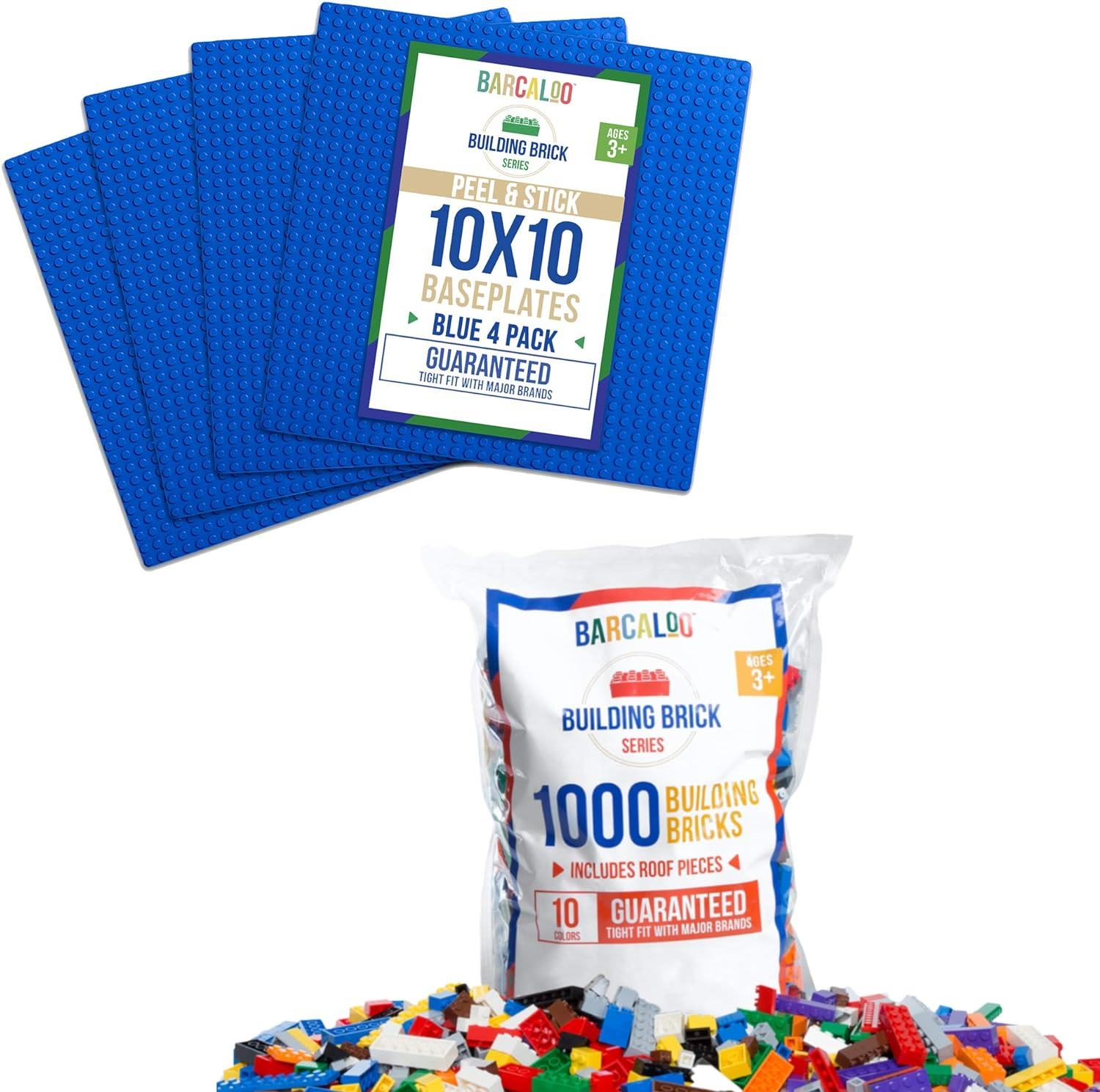 1000 Piece Building Bricks Set- 10 Classic Colors & 4 Pack Blue 10 X 10 ...