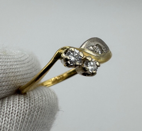 Vintage 18K 750 Women's Gold Ring Natural Diamond 2.14g Floral Design 6 ...