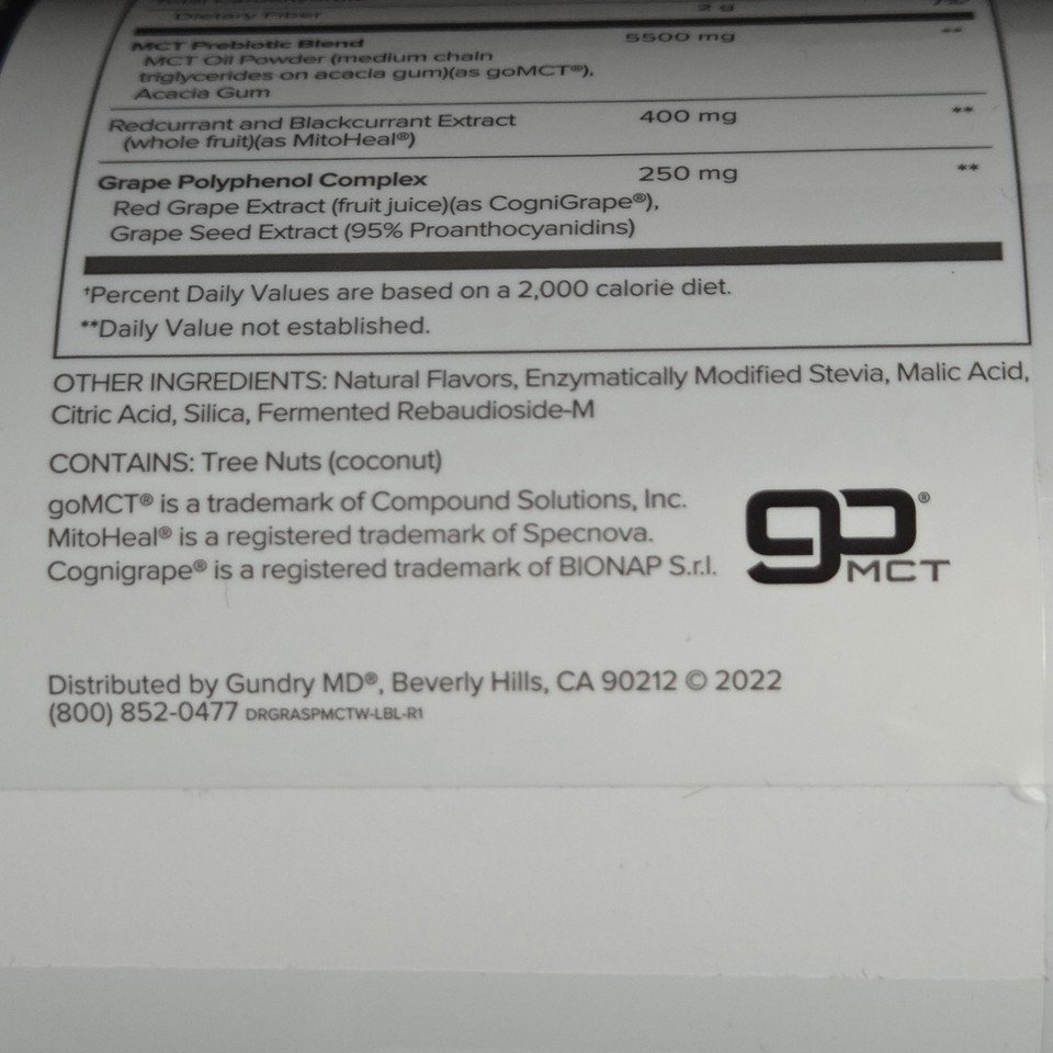 Gundry MD MCT Wellness Supplement Raspberry 7.62 oz Ketones Energy ...