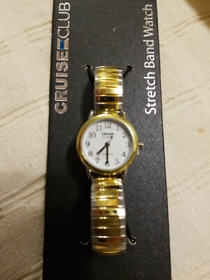 NWT Two Tone Ladies Stretch Cruise Club Designs Quartz Watch Bracelet ...