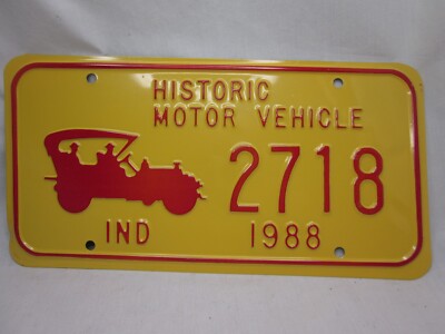 vintage HISTORIC MOTOR VEHICLE Indiana licence plate 1988 2718 | eBay