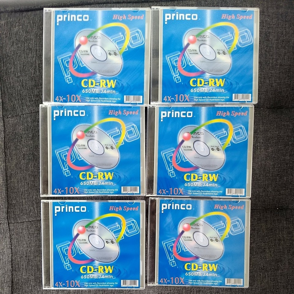 6 Princo Rewritable CD-RW High Speed Sealed 650MB 74min Discs Slim Case ...