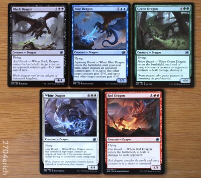 Set of 5 Different Dragons / Black, Blue, Green, Red, White *NM* MTG ...