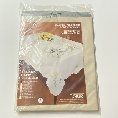 Progress Creation Tobin Stamped Embroidery Tablecloth 58” Round Yellow ...
