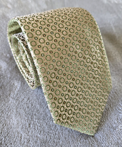 Geoff Nicholson Self-Tipped Silk Tie Golden Olive w/Circles & Dots 59.5 ...