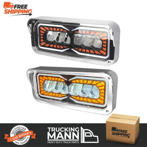 Pair Full LED Headlights KENWORTH T800 PETERBILT 379 FREIGHTLINER ...