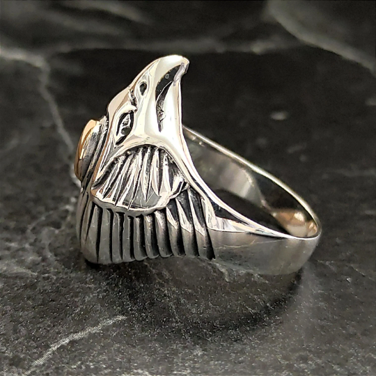 Men Sterling Silver Winged Falcon Handmade Ring , Silver Wild Falcon ...