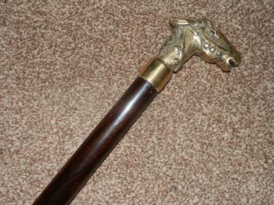 Antique Rosewood Walking Stick W/ Brass Donkey's Detailed Head | eBay UK