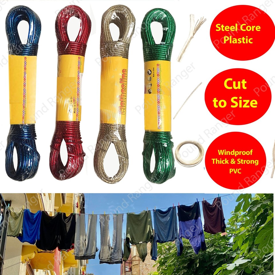 Extra Strong Washing Clothing Laundry Drying Line Steel Core Free Hooks ...
