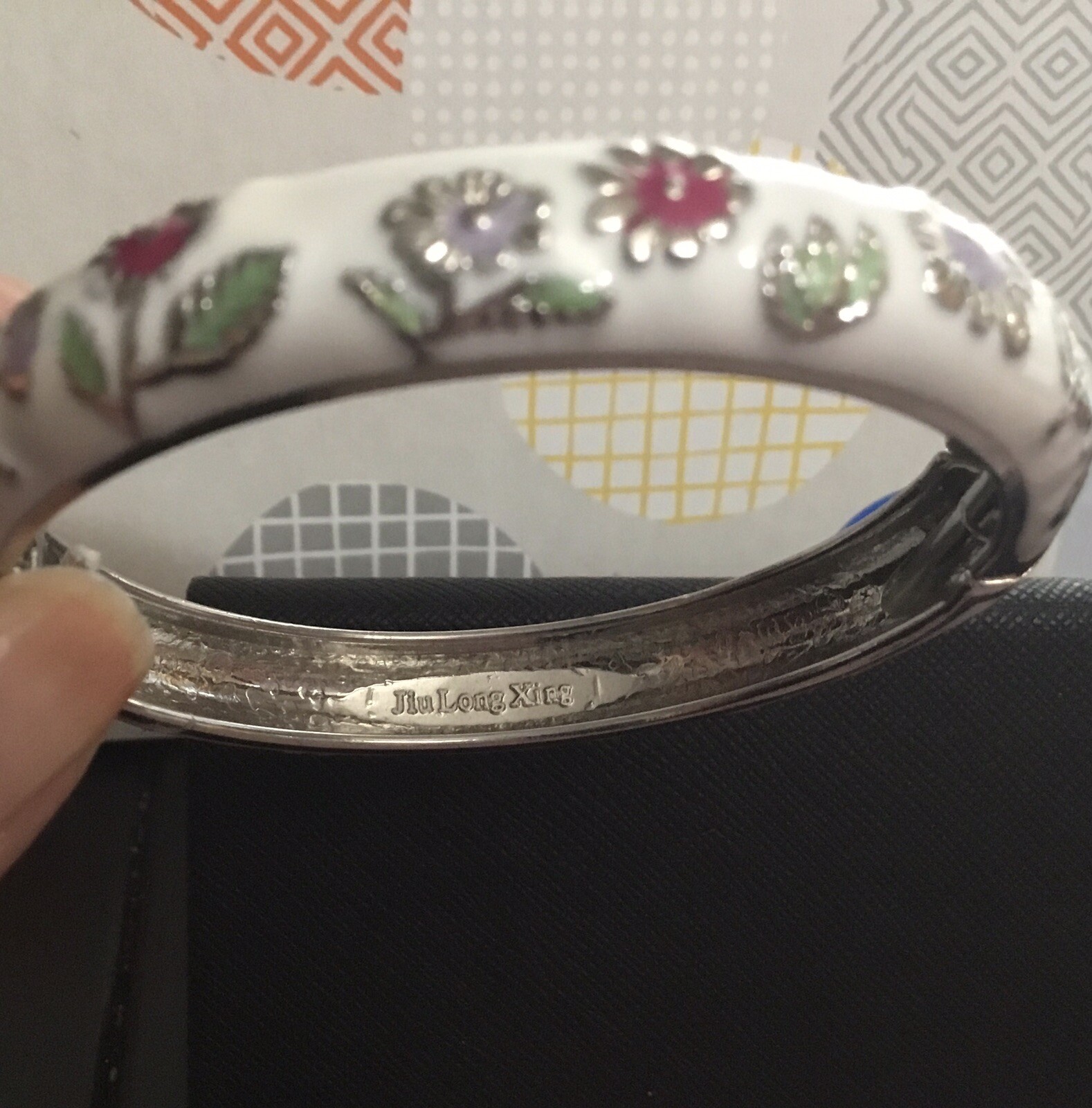 Jiu Long Xing Silver Tone Bracelet White w/ Red Or Purple Cloisonné ...