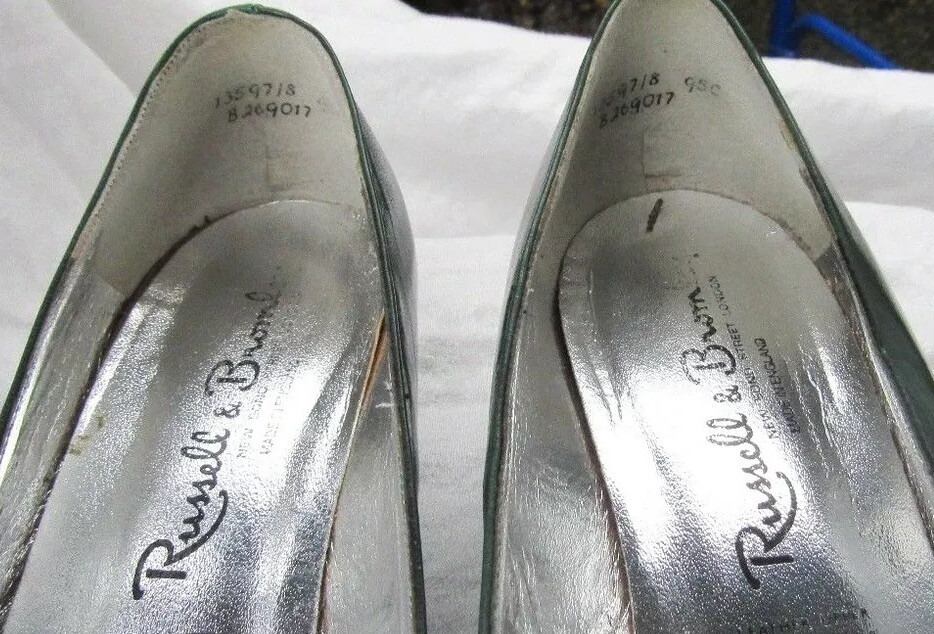 Vintage Shoes Russell & Bromley 9.5C Green Leather Pointed Toe Bow Low ...