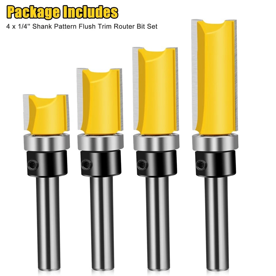 4Pcs 1/4'' Shank Top Bearing Flush Trim Carbide Router Bit Set Milling ...