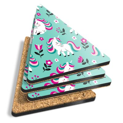 4x Triangle Coasters - Mint Green Unicorn Pattern Girls #45743 | eBay UK