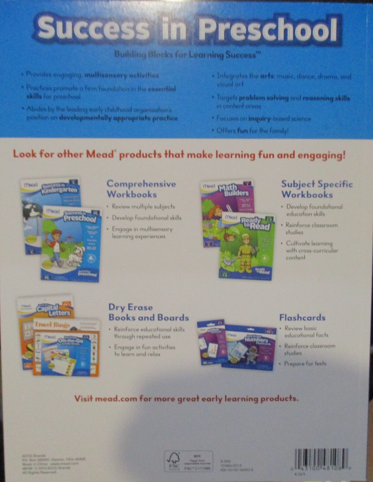 Mead Success in Preschool Workbook Grades Pre-k 48108 White for sale ...