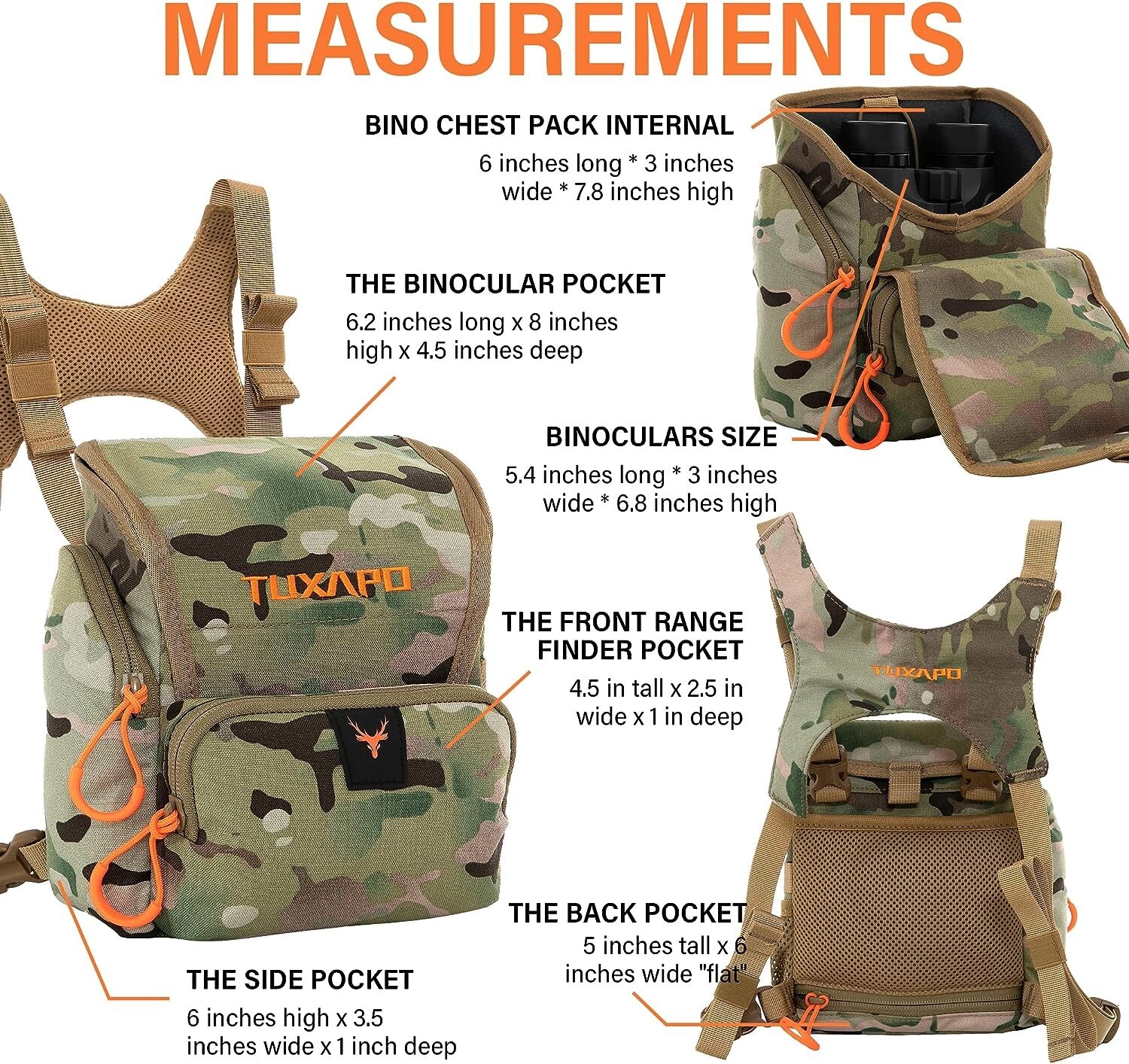 Binocular Harness Chest Pack Hunting Hiking Shooting Bino Straps Secure ...
