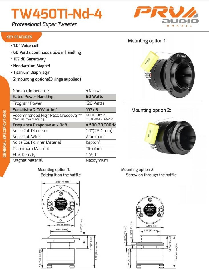 2x PRV Audio TW450Ti-ND-4 Bullet Neodymium Pro Super Tweeter 4 Ohm ...