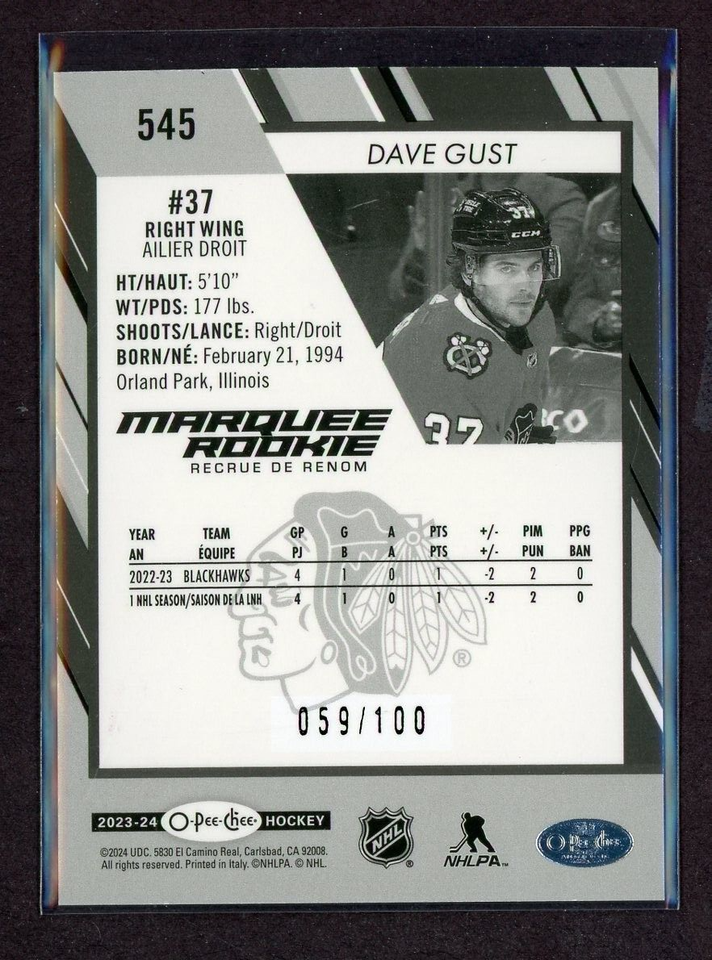 2023-24 O-Pee-Chee Rainbow Black #545 David Gust 059/100 | eBay
