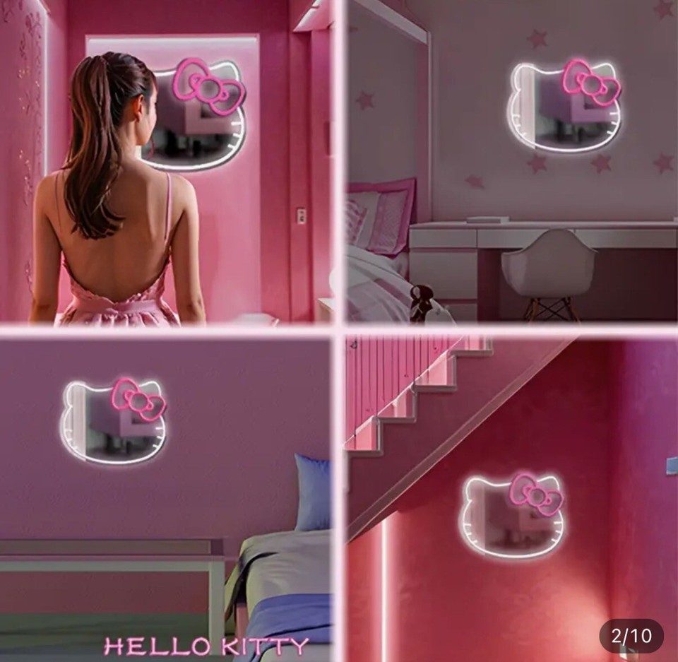 Pink Neon Light Hello Kitty Acrylic Mirror Reflective Room Sanrio | eBay