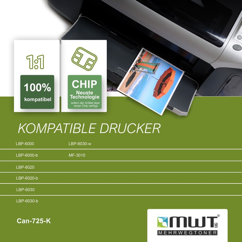 10X Toner For Canon I-Sensys LBP 6000 6020 6030 B W, 3484B002 725 BLACK ...